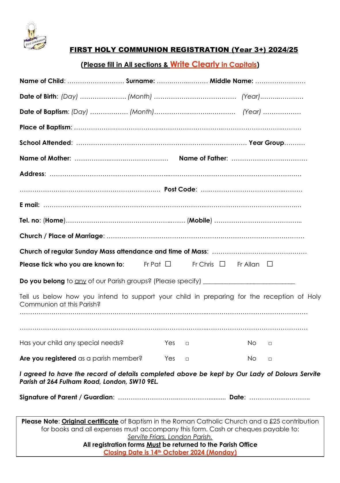 First Holy Communion 2024-2025